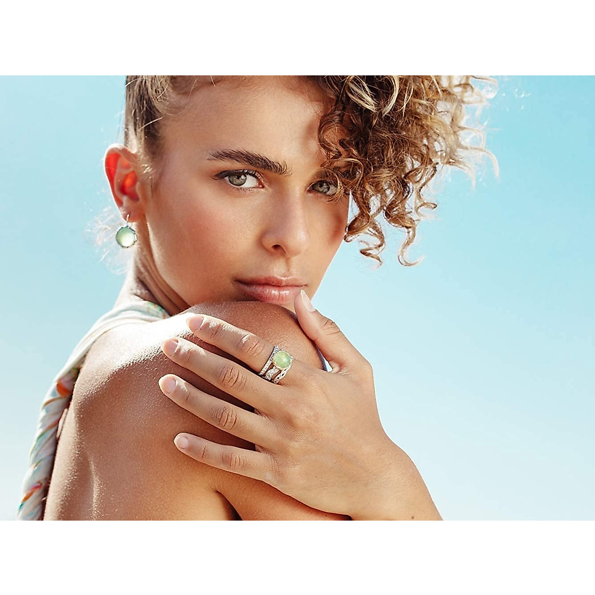 Joolala Sterling Silver Aqua Chalcedony Ring - 925 Silver Ring for Women - Rose Cut Blue Chalcedony 3.3ct - Elegant, Modern Design - Ideal for Office, Special Occesions (10)