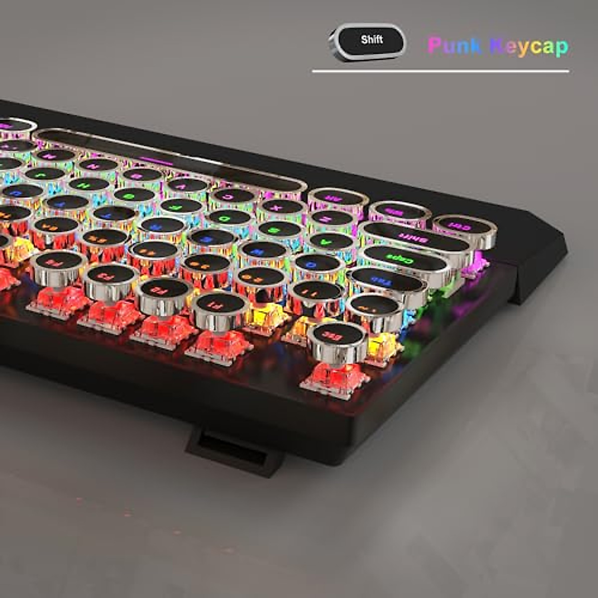 MageGee Typewriter Mechanical Gaming Keyboard, Retro Punk Round Keycaps with RGB Rainbow Backlit USB Wired Keyboards for Game and Office, for Windows Laptop PC Mac - Blue Switches/Black