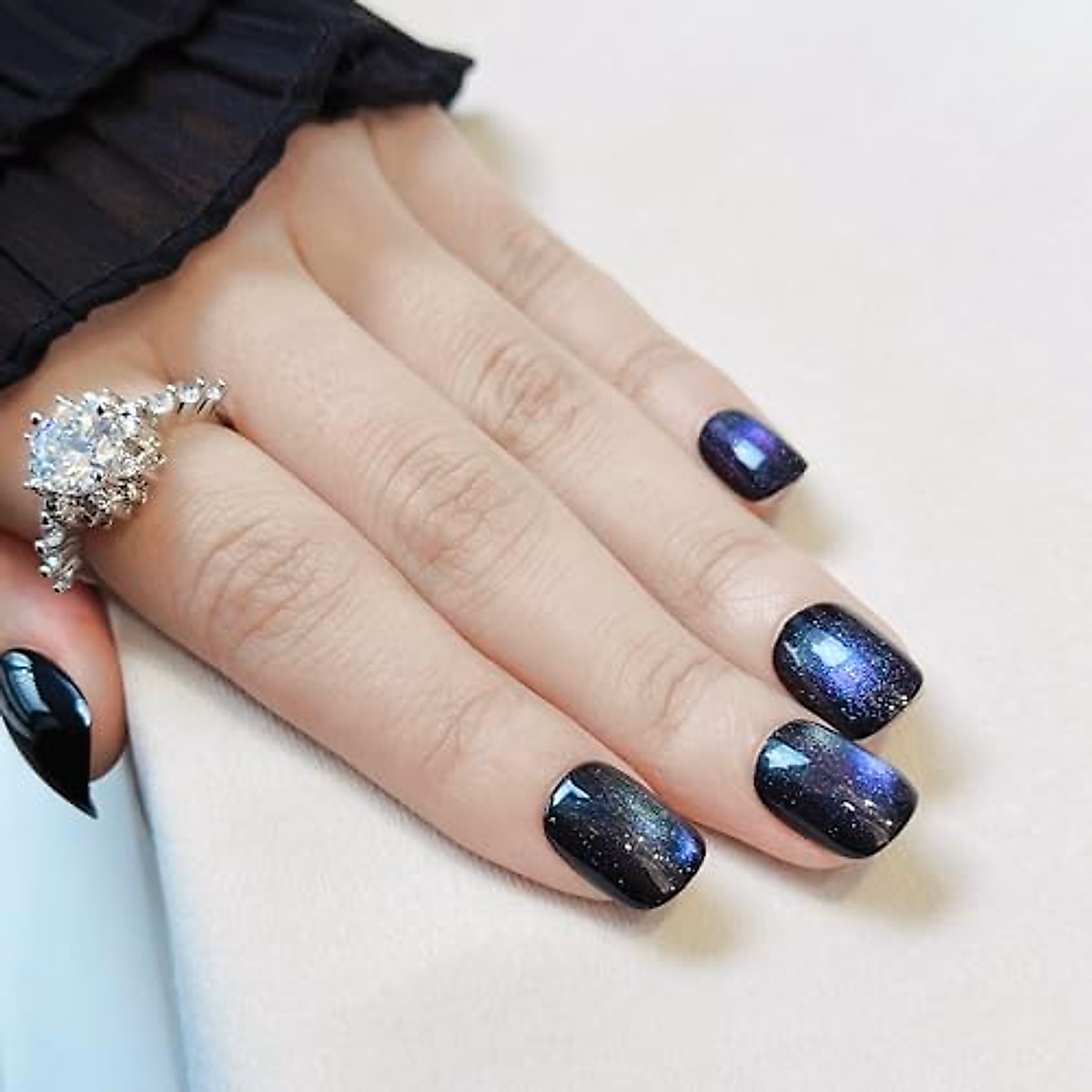 Fantasticlady Glue on Nails Short,Magnetic Green Cat Eye,Press on Nails Short Square,Short Fake Nails,False Nails Short,Acrylic Nails Press on,Short Nails Press on,Natural Nails for Women.