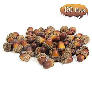 Artificial Acorns 60pcs Lifelike Simulation Acorn with Natural Cap Small Lifelike Acorns Simulation Fruit Props for DIY Crafting Wedding Festival Party Favor