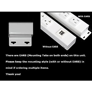 24” Hardwired Power Strip (NO Power Cord), 6 (NEMA 5-20R) Vertical Outlets (NOT Tamper Resistant), with Ears (mounting tabs on Both Ends), 20 Amp, USB, White