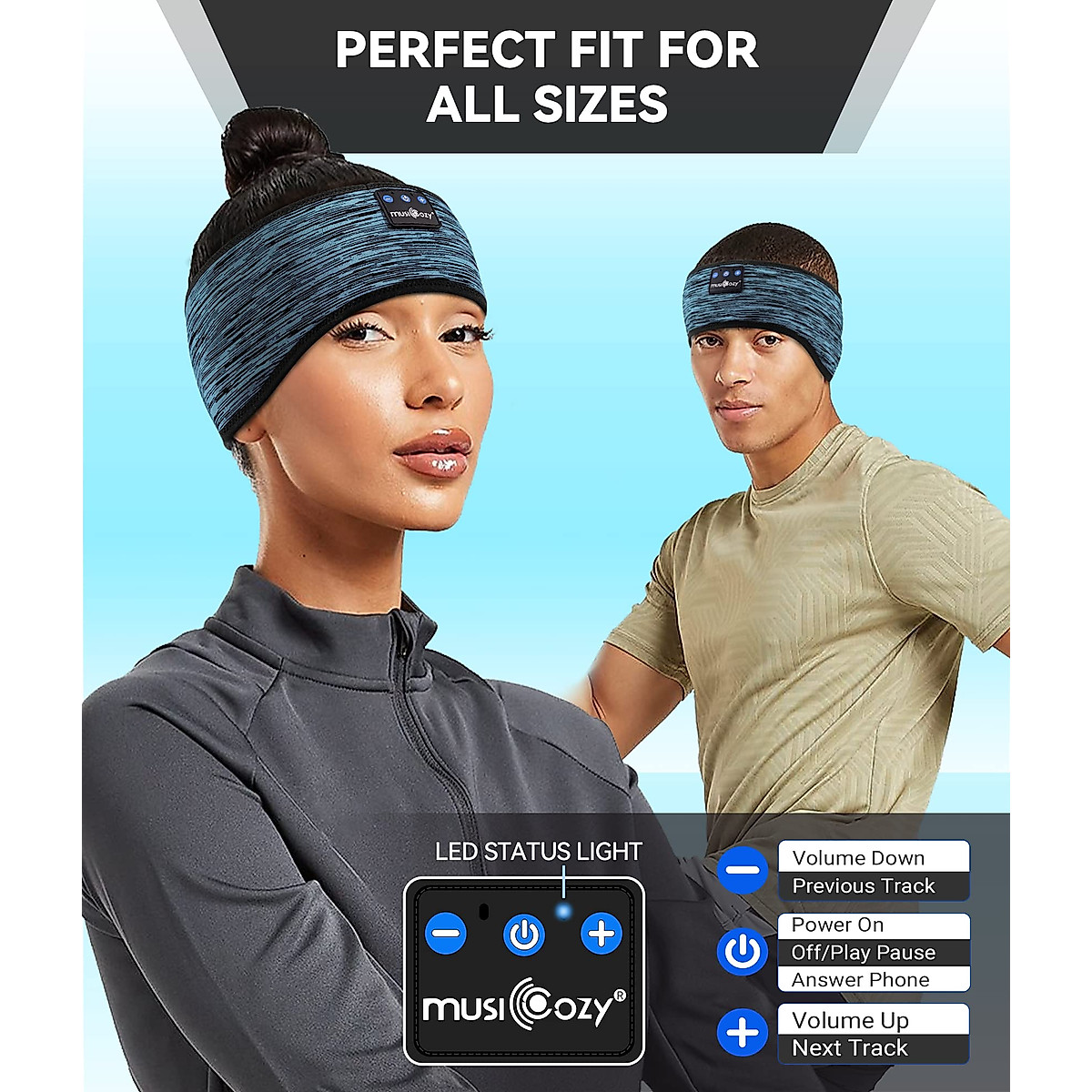 MUSICOZY Sleep Headphones Bluetooth 5.2 Headband, Wireless Music Sleeping Mask Headphones Earbuds Earphones Sweatproof for Women Mom Sports Workout Running Jogging Yoga Cool Gadgets Unique Gifts