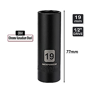 MIXPOWER 1/2-Inch Drive Deep Impact Socket, 19mm, CR-V, Metric, 6 Point, Deep