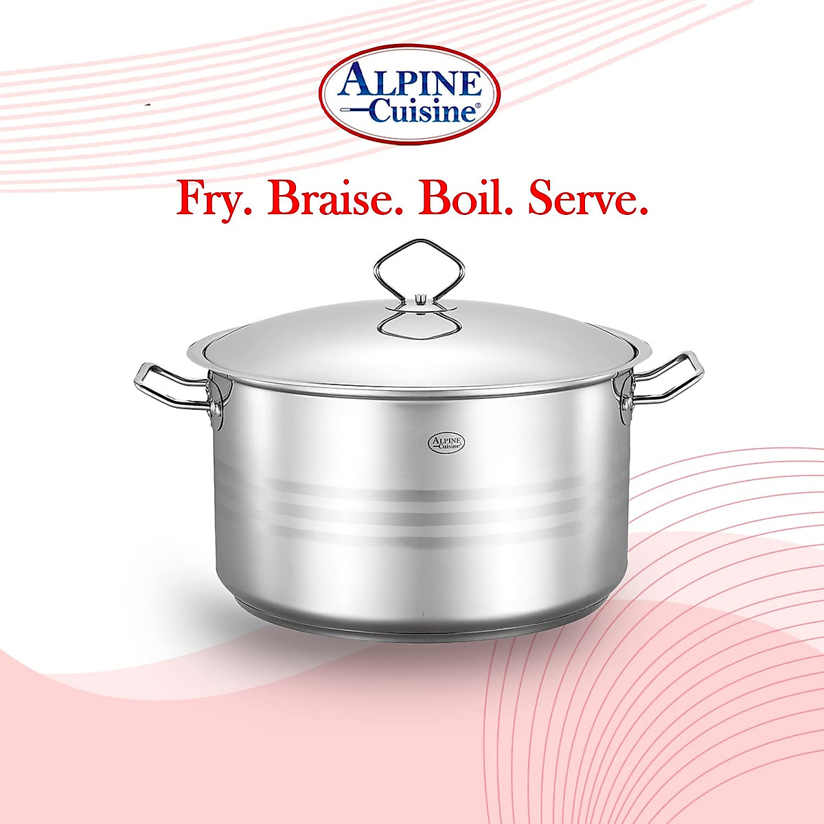 Alpine Cuisine 6.3-Quart Stainless Steel Dutch Oven with Lid & Easy Cool Handle, Food Grade Stainless Steel Heavy Duty, Commercial Grade Healthy Cookware kitchen Dutch oven, Dishwasher Safe