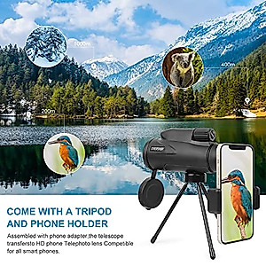Monocular Telescope with Low Night Vision for Adults Kids,12X50 High Power Mini Zoom Monoculars with Smartphone/iPhone Adapter Tripod,Gifts for Bird Watching Hunting Camping Traveling Star Sports