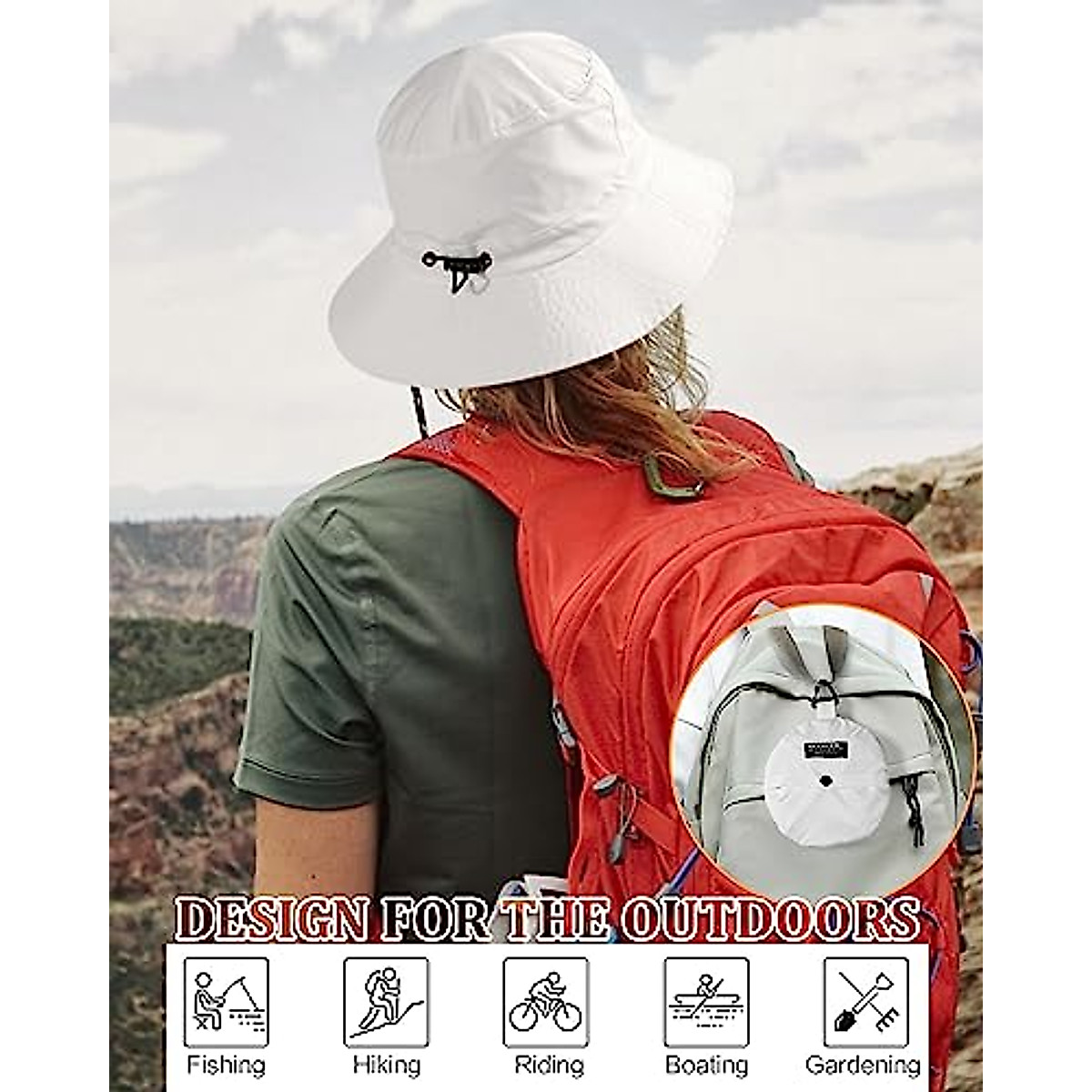 Waterproof Sun UPF 50+ Bucket Hat UV Protection Packable Brimmed Boonie for Women Men Summer Lightweight Hiking Outdoor Cap White
