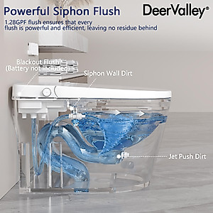 DeerValley Smart Toilet, Tankless Elongated Electric One Piece Toilet with Smart Bidet, Smart Toilet Bidet Seat 1.28 GPF for in White with Seat Heating, Remote Control