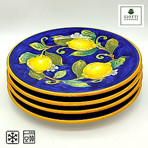 Italian Ceramic dinnerware set - Hand Painted kitchen Dishes sets for 4 - Made in ITALY Tuscany - Italian Pottery dinner plates - Home Decor Lemons Blue Ceramics dishes set - Service For 4