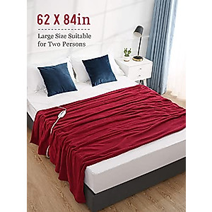 Electric Heated Blanket 62'' x 84'' Twin Size, 4 Heating Levels & 10 Hours Auto Off, Full Body Warming with Fast Heating & Machine Washable, Lightweight Cozy Soft Fleece for Home Use