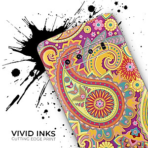DesignSkinz Neon Orange Paisley Pattern Protective Vinyl Decal Wrap Skin Cover Compatible with The Samsung Galaxy S20 (Screen Trim & Back Glass Skin)