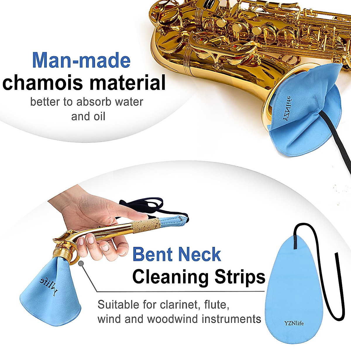 YZNlife Saxophone Cleaning kit with Case for Alto Tenor Clarinet Flute and other Wind & Woodwind Struments Including Sax Cleaning Cloth(4pcs),Mouthpiece Brush Thumb Rest Cushion Reed Case,(Blue)