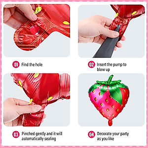 16 Pieces Strawberry Balloons Strawberry Foil Balloons Cute Fruit Balloon for Baby Girls Berry Sweet Birthday Party Decorations, 18.9 x 24.8 Inch