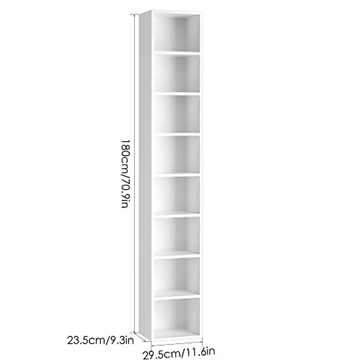 FOTOSOK 8-Tier Media Tower Rack, 11.6 X 9.3 X 70.9 Inches CD DVD Slim Storage Cabinet with Adjustable Shelves, Tall Narrow Bookcase Display Bookshelf for Home Office, White