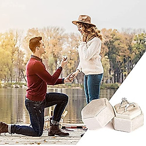 Etercycle Velvet Jewelry Ring Box, Hexagon Premium Gorgeous Vintage Double Ring Gift Box with Detachable Lid for Proposal Engagement Wedding Ceremony(Beige)