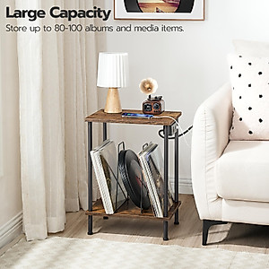 HOOBRO Record Player Stand with Charging Station, 2 Tier Record Player Table with Storage Up to 80-100 Albums, Turntable Stand with Record Holder, for Vinyls Media Stereo, Rustic Brown BF01URS01