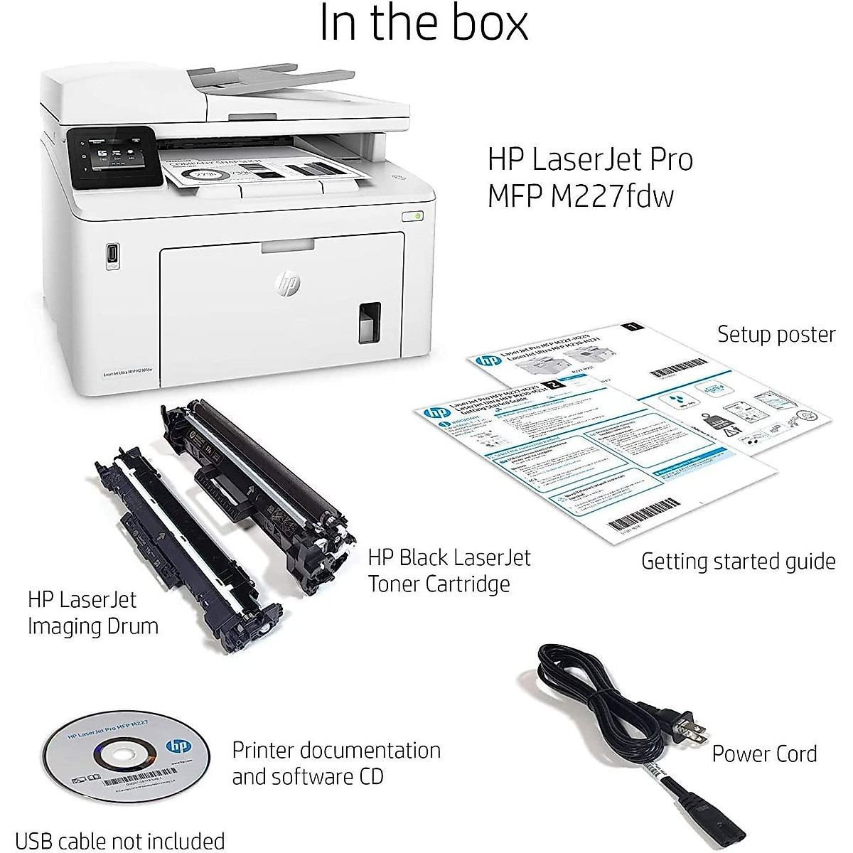 HP Laserjet Pro MFP M22 7fdw Monochrome Wireless All-in-One Laser Printer, Copy & Scan & Fax, 2.7" Color Touchscreen Display, 1200x1200 dpi, 30 ppm, Duplex & Mobile Printing, PCS USB Printer Cable