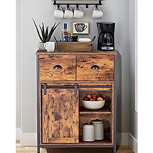 MAISON ARTS Industrial Coffee Bar Cabinet - Sideboard Buffet with 2 Drawers&Sliding Barn Door, Storage Cabinet for Kitchen Dining Room Living Room