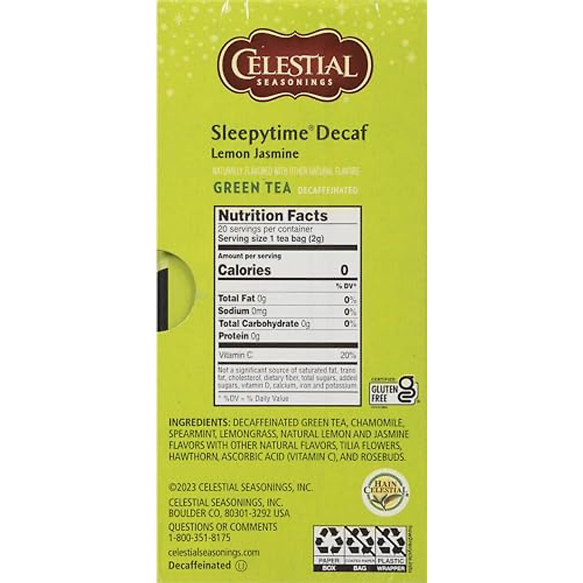 Celestial Seasonings Green Tea, Sleepytime Decaf Lemon Jasmine, Decaffeinated Sleep Tea, 20 Tea Bags (Pack of 6) (Packaging May Vary)