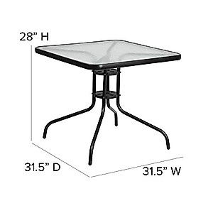 Flash Furniture 31.5'' Square Tempered Glass Metal Table, Clear/Black
