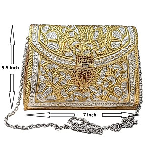 Trend Overseas Golden Metal bridal bag Brass Metal Clutch Sling Bag Ethnic Antique clutch, Golden