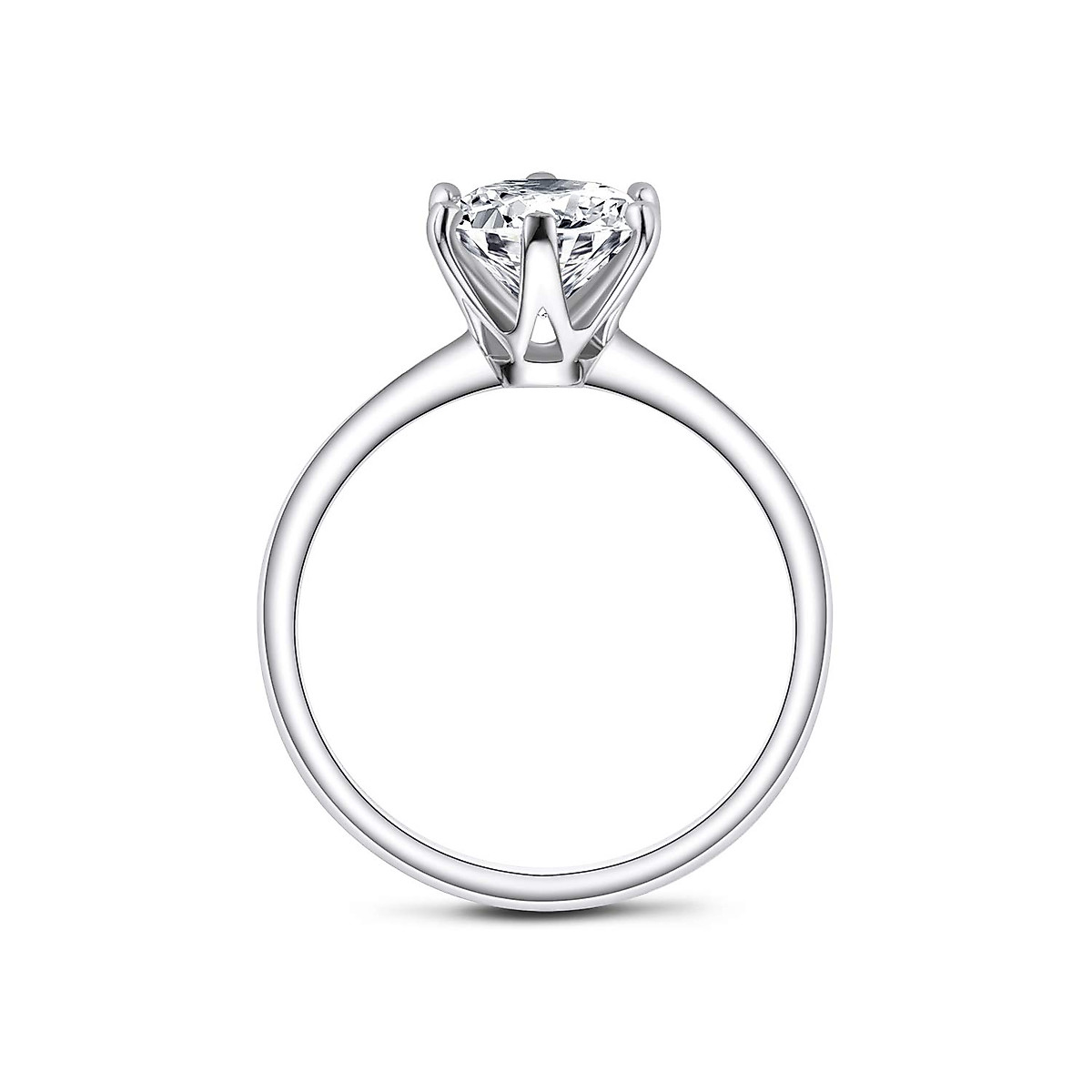 WOAINI 0.5-3 Carat Moissanite Ring, Platinum Plated Sterling Silver Round Cut Solitaire Ring for Women, Engagement, Promise, Wedding