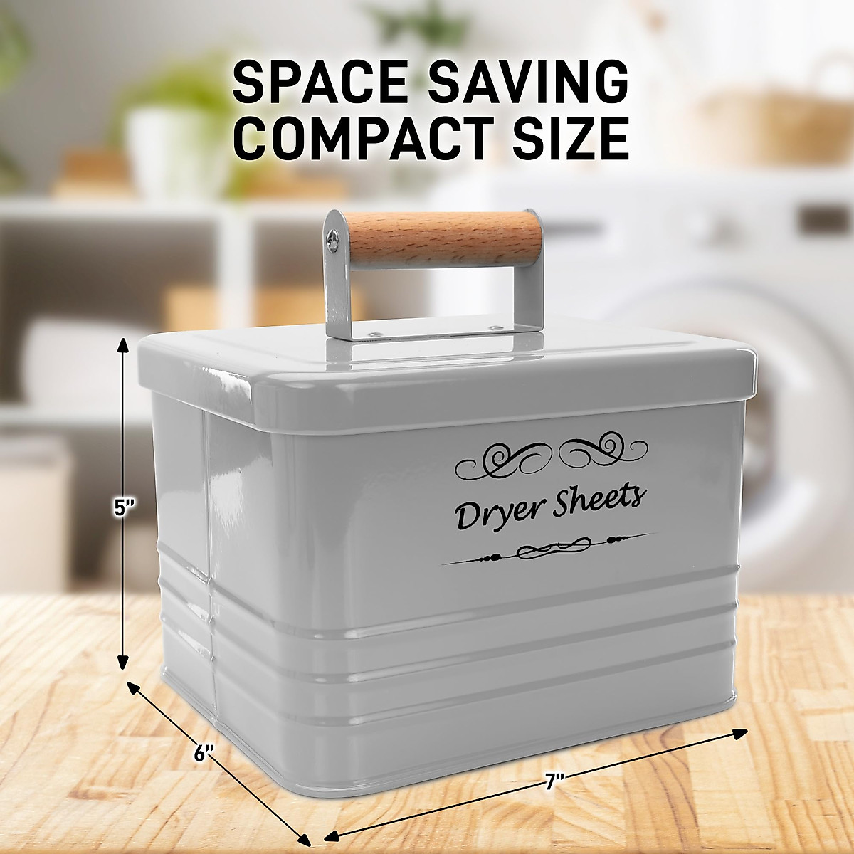 ELITAPRO Dryer Sheets Holder for Laundry Room - Farmhouse Dryer Sheet Box with Lid - Laundry Room Decor & Accessories - Metal Dryer Sheet Container for Laundry Room Organization & Storage (Khaki)