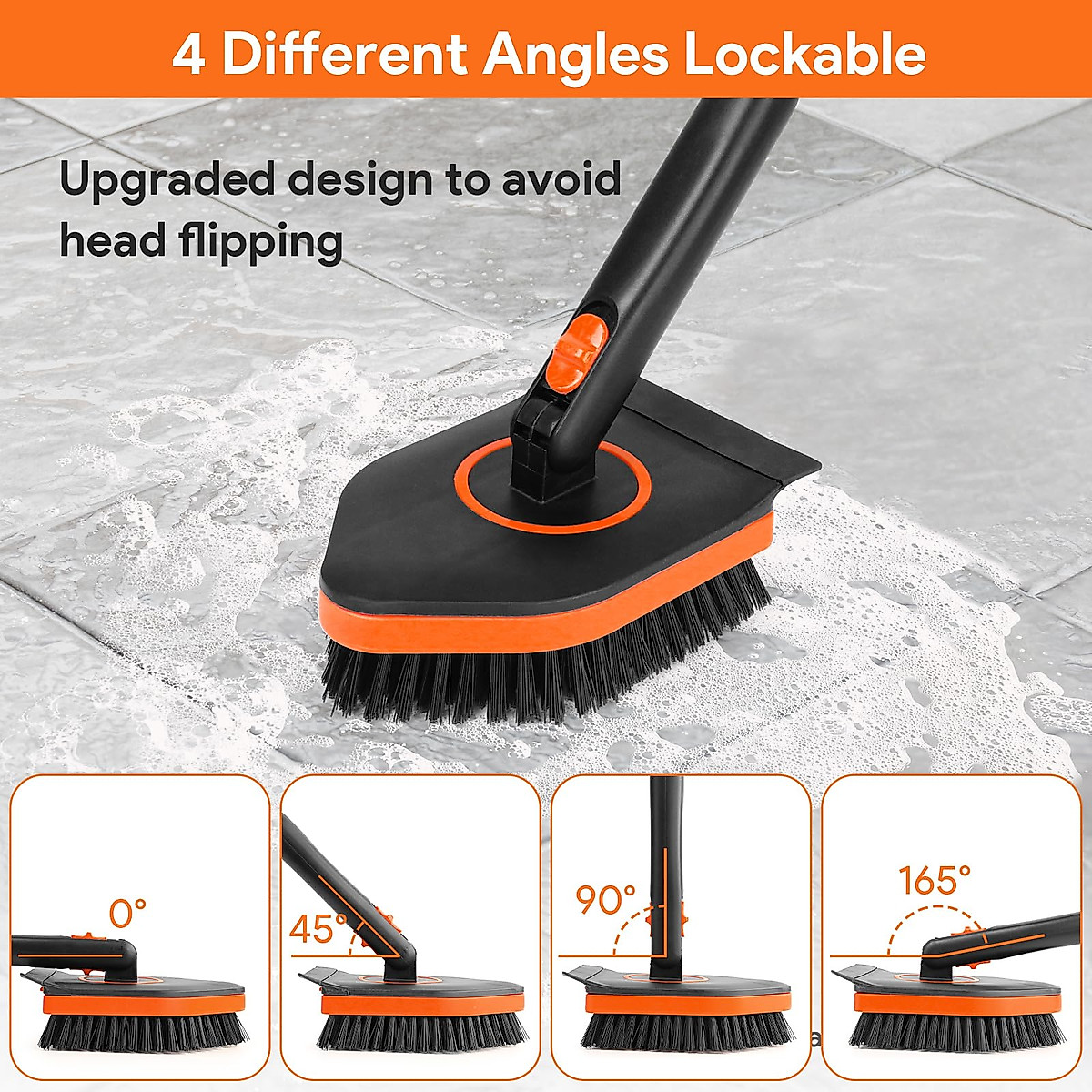 Shower Cleaning Brush, Shower Scrubber for Cleaning with Long Handle Squeegee Brush Stiff Bristles Scrub Brush for Cleaning Bathtub Shower Bathroom Kitchen Toilet Wall Glass Tub Tile Sink