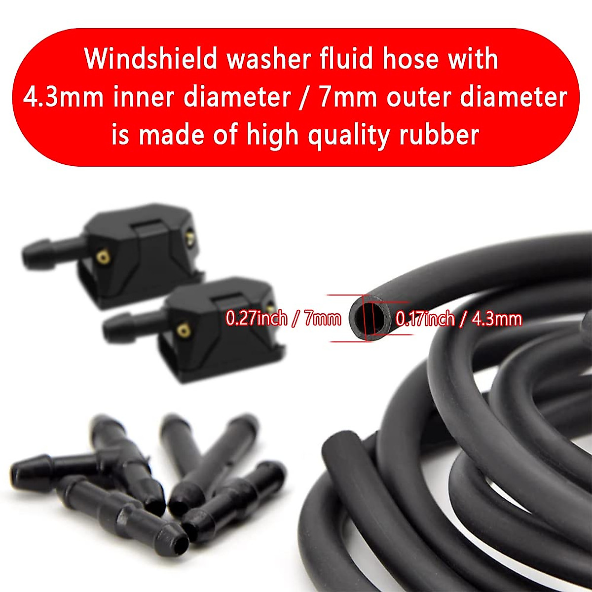 Front Windshield Washer Nozzles Kit,2Pcs 4Holes Arm-mounted Windshield Washer Nozzle+4 Pcs Hose Connectors+4M Washer Fluid Hose Automotive Replacement Windshield Wiper Nozzles for Lorry