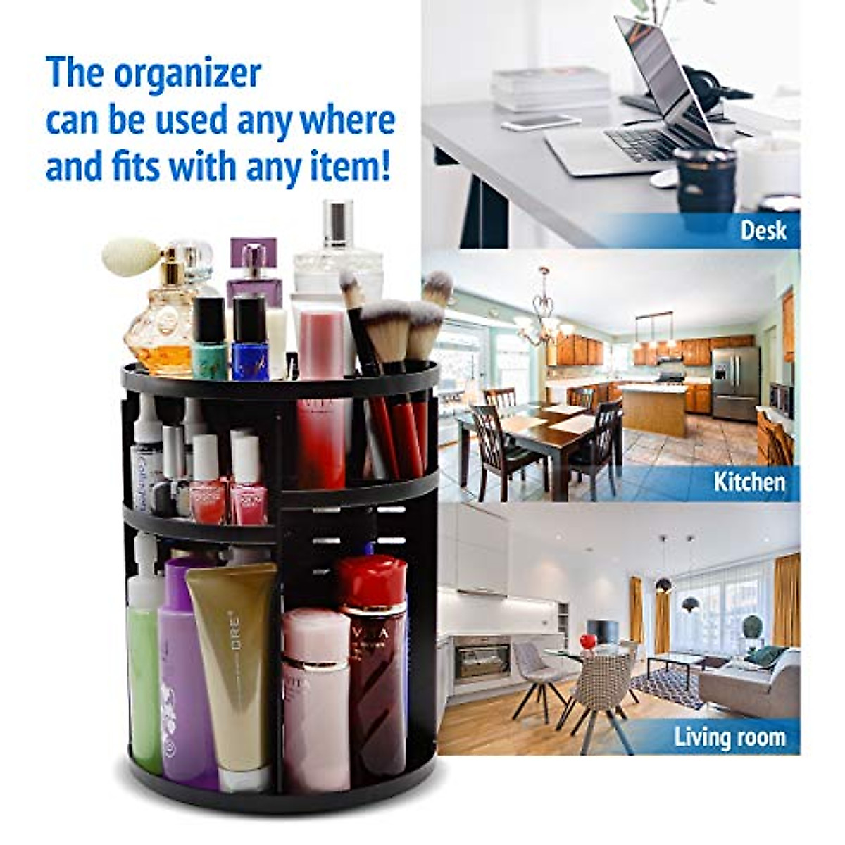 ComFamili Rotating Makeup Organizer 360° Rotating Plastic Shelf with Height Adjustable Trays Waterproof and Washable - Saves Storage Space in Bathroom Vanity top Helps Organize Cosmetics