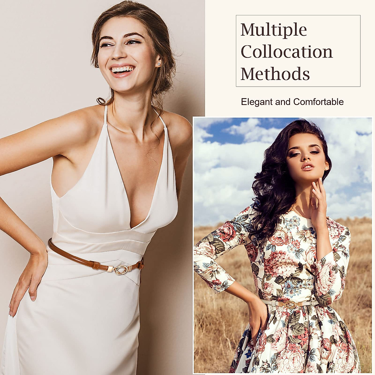 Chuarry 6 Packs Women Skinny Leather Belt Slim Adjustable Waistband Thin Women's Dress Belt Vintage Waist Belts for Ladies Girls, 0.4 Inches Wide