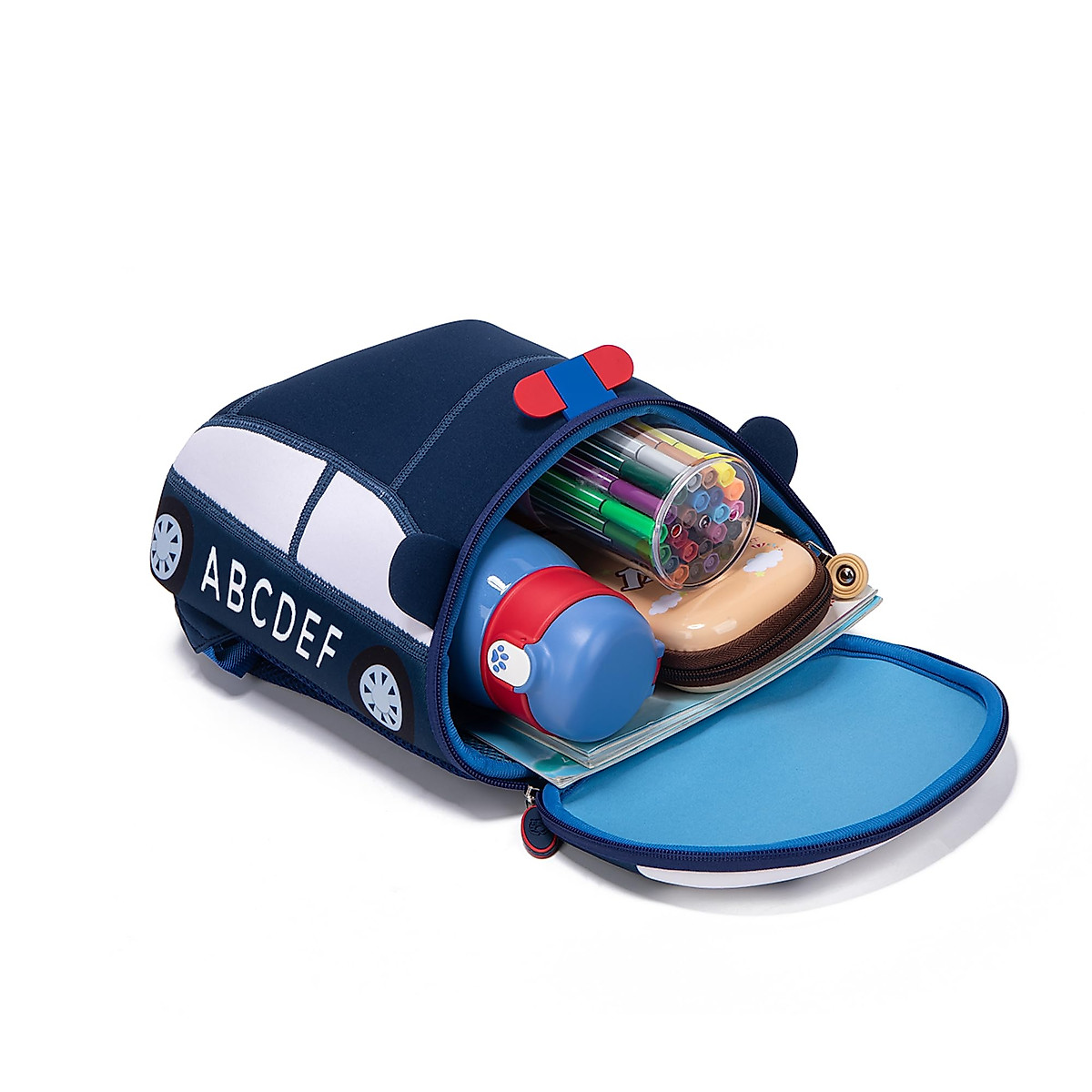 JIHUBEAR Cute Car Shape Toddlers Backpack with Lesh for 3-6 Year Old Boys and Girls Shoulder Bag Police Car