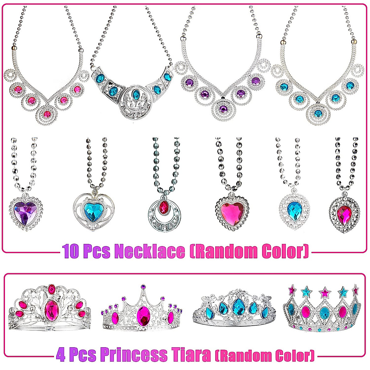 BeYumi 66 Pcs Princess Pretend Jewelry Toy, Girl’s Jewelry Dress Up Play Set with Crowns, Necklaces, Earrings, Rings, Wands, Bracelets, Pretend Play Jewelry Gift Set for Girls Birthday Party