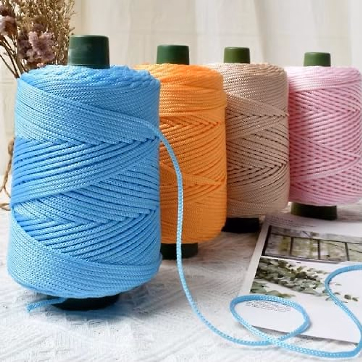 2Roll 200G 3mm Hollow Braided Polypropylene Rope,Lightweight Knitting Silk Thread,Bright Color Crochet Knit Yarn for Golf Courses, Trail Marking,Crowd Control,DIY Craft Projects