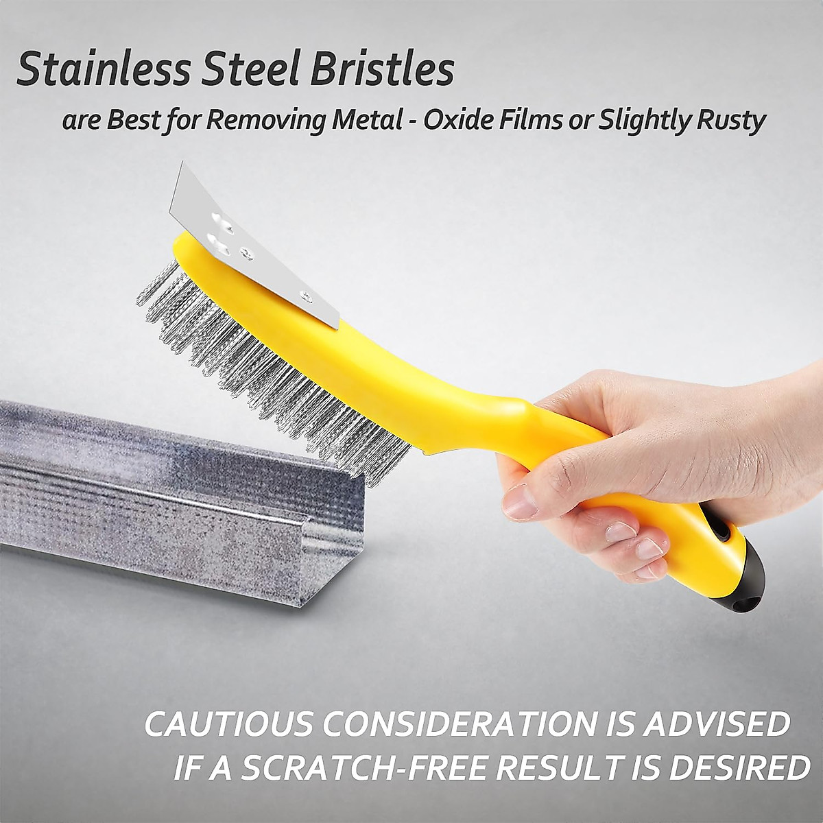 Stainless Steel Wire Brush 2 Pcs with Metal Scraper | 79 Bundles bristles, Plastic Contoured Handle | Chanharm Heavy Duty Scratch for Cleaning Rust & Dirt, Dust & Paint Scrubbing, Welding Slag Removal