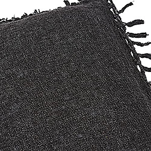 Creative Co-Op Cotton Slub Crochet and Fringe Pillow, 20" L x 20" W x 2" H, Black