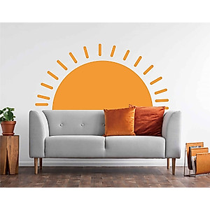 Half Sun Wall Stickers Home Decoration Yellow Sunrise Wall Stickers for Kids Room Baby Nursery Decals YT5993 (Yellow, Large 44X22inch)