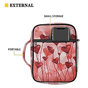 AFPANQZ Love Heart Bible Cover for Womens Church Bag Carrying Book Case Bible Protective with Zipper Pocket Handle Multi Function Book Covers Pink Valentine's Day
