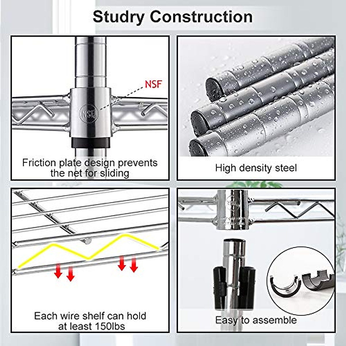 5 Tier Storage Shelves Wire Shelving Unit Garage Metal Rack 14Dx30Wx60H Adjustable NSF Sturdy Steel Layer Shelf Commercial Utility Organizer Shelving with Wheels for Bathroom Kitchen Laundry, (Chrome)