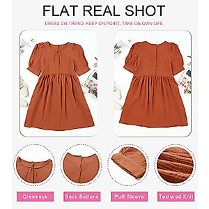 Dokotoo Womens Dress Summer Cute Simple Tunic Dress Crew Neck Lantern Sleeve Work Spring Casual Loose Mini Short Skater Ruched Dress with Pockets Orange Small