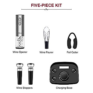 Foneta Electric Wine Opener Rechargeable Wine Bottle Opener with Charging Base, Wine Aerator Pourer, Foil Cutter, Wine Stoppers - Glamour Series