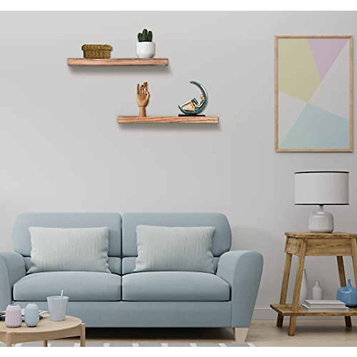 ZBOABRRI Wood Floating Shelves Wall Mounted, Rustic Wall Shelves for Bedroom Living Room Kitchen Bathroom Decor Set of 4 Light Brown