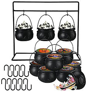 Sosation 19 Pcs Halloween Witches Cauldron Serving Bowls Decor Set 1 Pcs Mini Witches Cauldron Serving Bowls Shelf 9 Pcs Black Candy Bowl Witches Cauldron Serving Bowls and 9 Pcs Mini Black Pothook