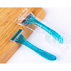 100 Pack Disposable Razors Individually Wrapped, Razors Bulk, Twin Stainless Steel Blade Razors for Hotel, Travel, Airbnb, Homeless (Blue)