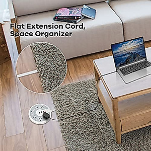 Flat Plug Power Strip with Surge Protection - 6 Outlets Flat Extension Cord Surge Protector with 3 USB Ports - Compact Charging Station Multi Plug Outlet Extender for Electronic Deivces, Home, Office