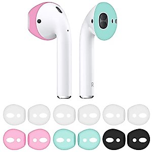 A-Focus [6 Pairs] Ear Tips for AirPods 2 & 1【Fit in Case】 Ultra Thin Silicone Replacement Earbuds with Storage Box Compatible with Apple AirPods 1 & 2 (3 White 1 Black 1 Pink 1 Green)