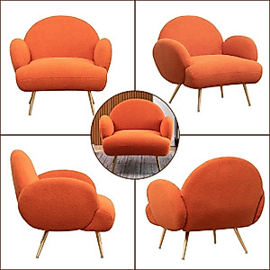 AISALL Accent Chair Orange with Golden Metal Legs,Reading Chair for Bedroom Comfy, Boucle Sherpa Chair for Living Room, Bedroom, Side Chair