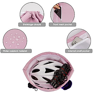 WANDF Drawstring Backpack Sports Gym Sackpack with Mesh Pockets Water Resistant String Bag for Women Men(Pink)