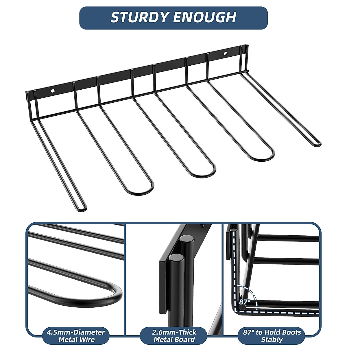PrimZooty Boot Rack Wader Hanger Wall Mounted- (4 Pair) Sturdy Metal Boot Organizer, Tall Shoe Holder for Closet, Entryway, Indoor, Garage