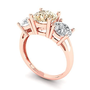 Clara Pucci 3.25 ct Round Cut Solitaire 3 stone Natural Brown Morganite Engagement Promise Anniversary Bridal Ring 18K Rose Gold 6
