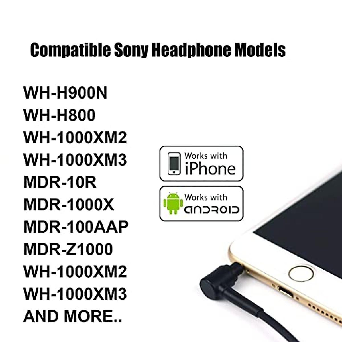 Tobysome Replacement WH-1000XM5 WH-1000xm3 Headphones Audio Cable Aux Cord Compatible with Sony MDR-10R / MDR-100ABN / MDR-1A / MDR-XB950B1 / MDR-1000X / MDR-1ADAC/WH-1000XM4 Headphones - Black